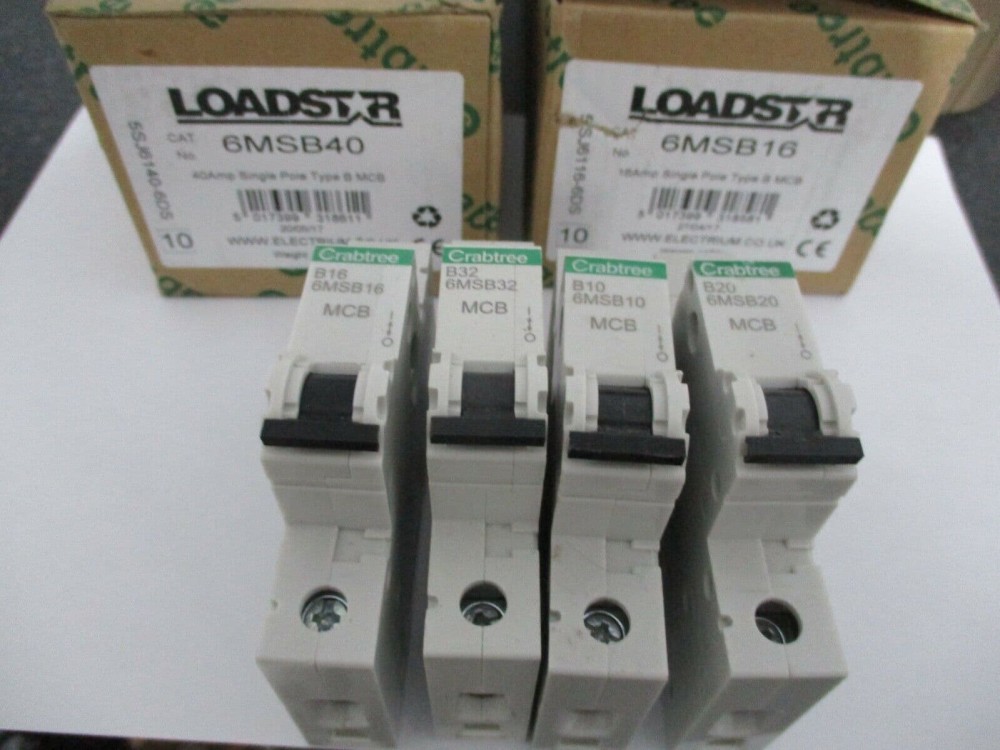CRABTREE LOADSTAR 6MSB06/10/16/20/32/40 B6 B10 B16 B20 B32 6KA SINGLE POLE MCBS
