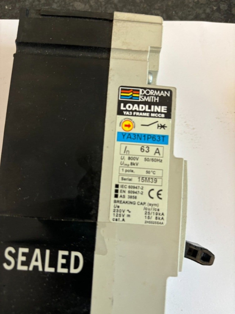 DORMAN SMITH LOADLINE YA3 FRAME 63 AMP SINGLE POLE MCCB YA3N1P63T
