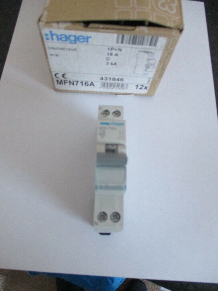 HAGER MFN716A C16 16 AMP 3KA SINGLE POLE MCB WITH NEUTRAL CIRCUIT BREAKER