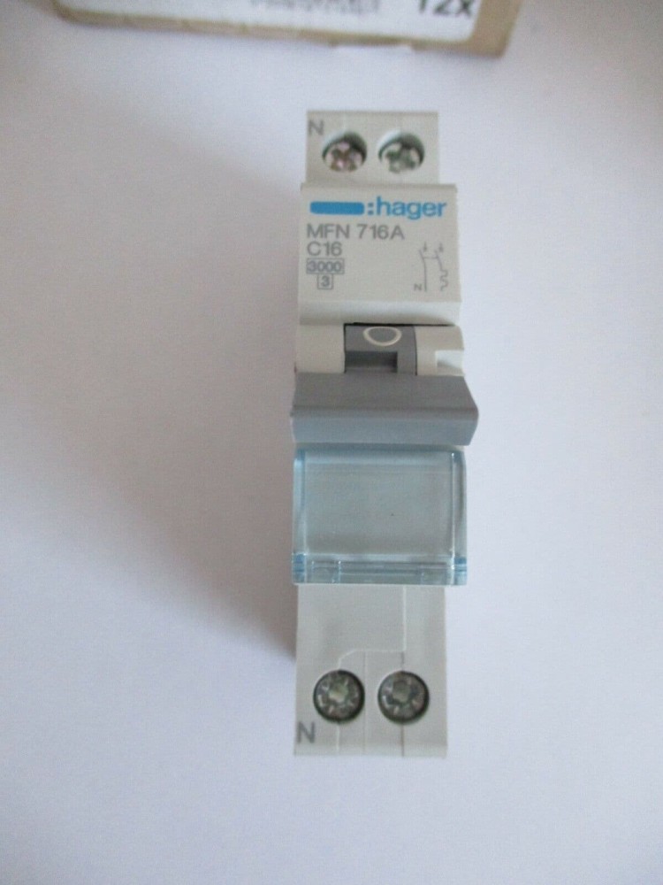 HAGER MFN716A C16 16 AMP 3KA SINGLE POLE MCB WITH NEUTRAL CIRCUIT BREAKER