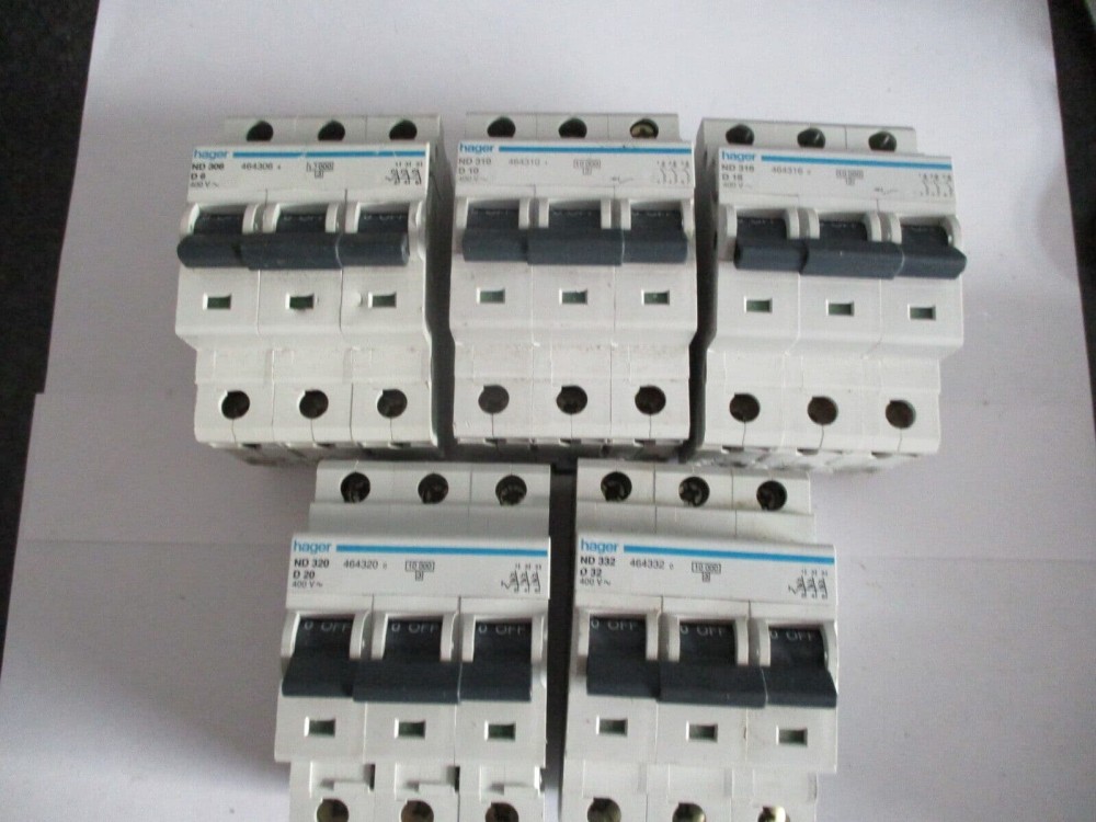 HAGER ND3 RANGE D6 D10 D16 D20 D32 D40 10 KA TRIPLE POLE MCB CIRCUIT ...