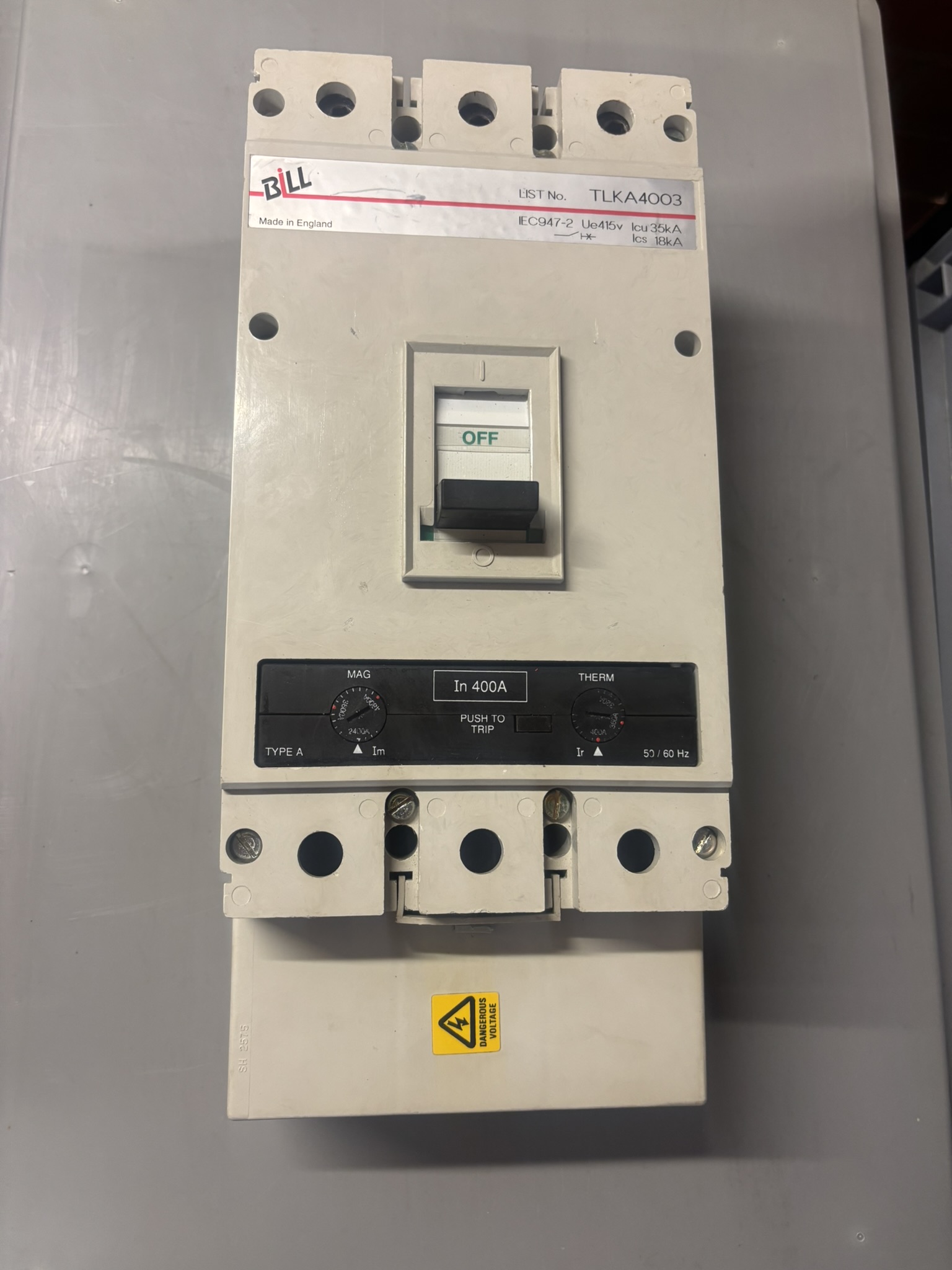 BILL/MEM 400 AMP ADJUSTABLE TLKA4003 /MLKA4003 TRIPLE POLE MCCB CIRCUIT ...