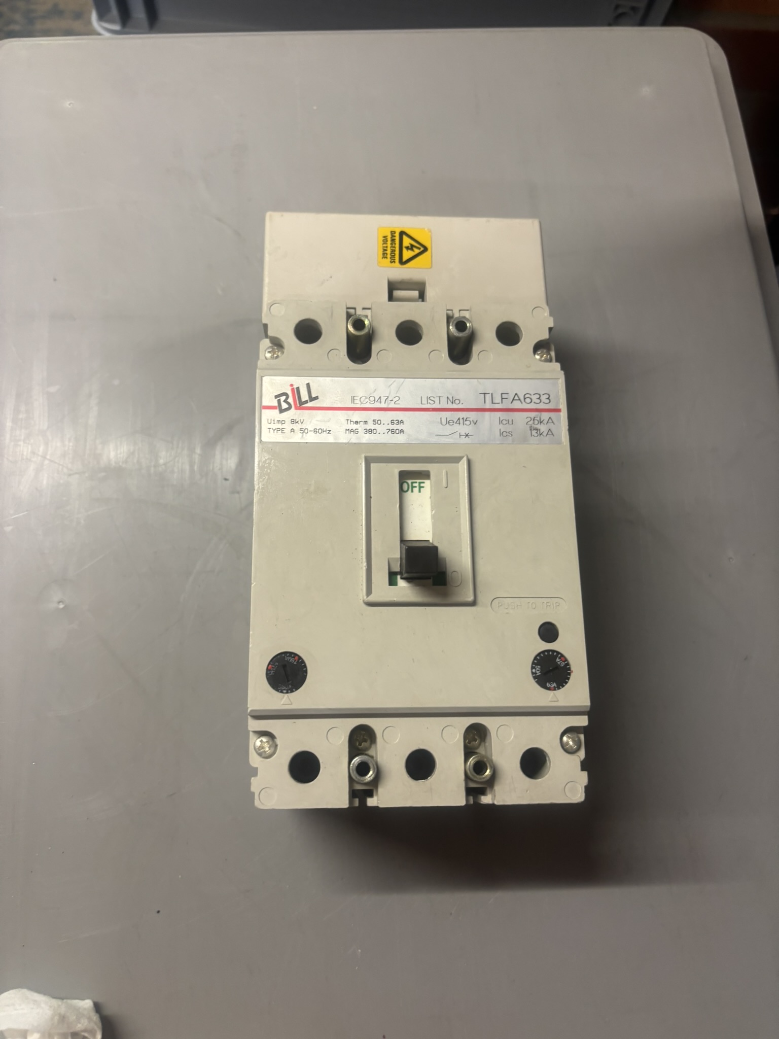 BILL / MEM 63 AMP TLFA633 /MLFA633 TRIPLE POLE MCCB CIRCUIT BREAKER