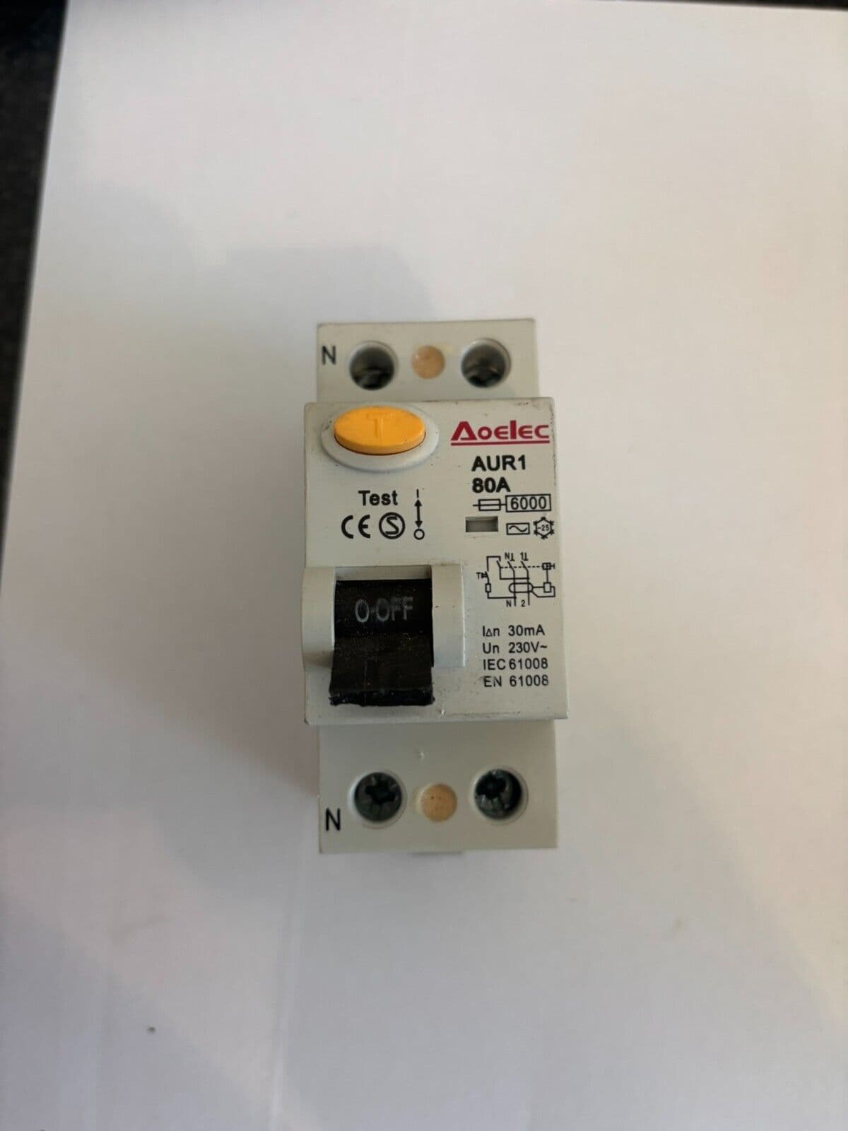 AOELEC AUR1 80 AMP 30mA DOUBLE POLE RCD CIRCUIT BREAKER