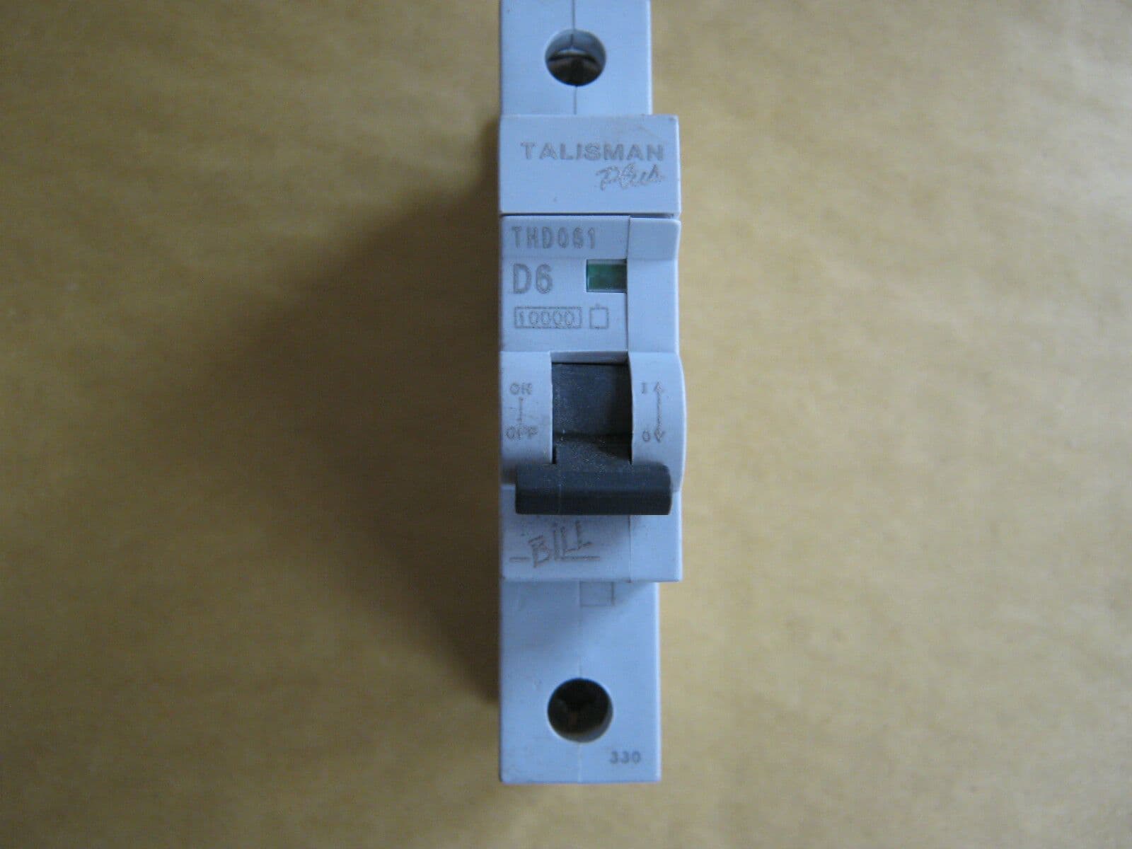 BILL TALISMAN PLUS D6 6 AMP THD061 10KA SINGLE POLE MCB CIRCUIT BREAKER