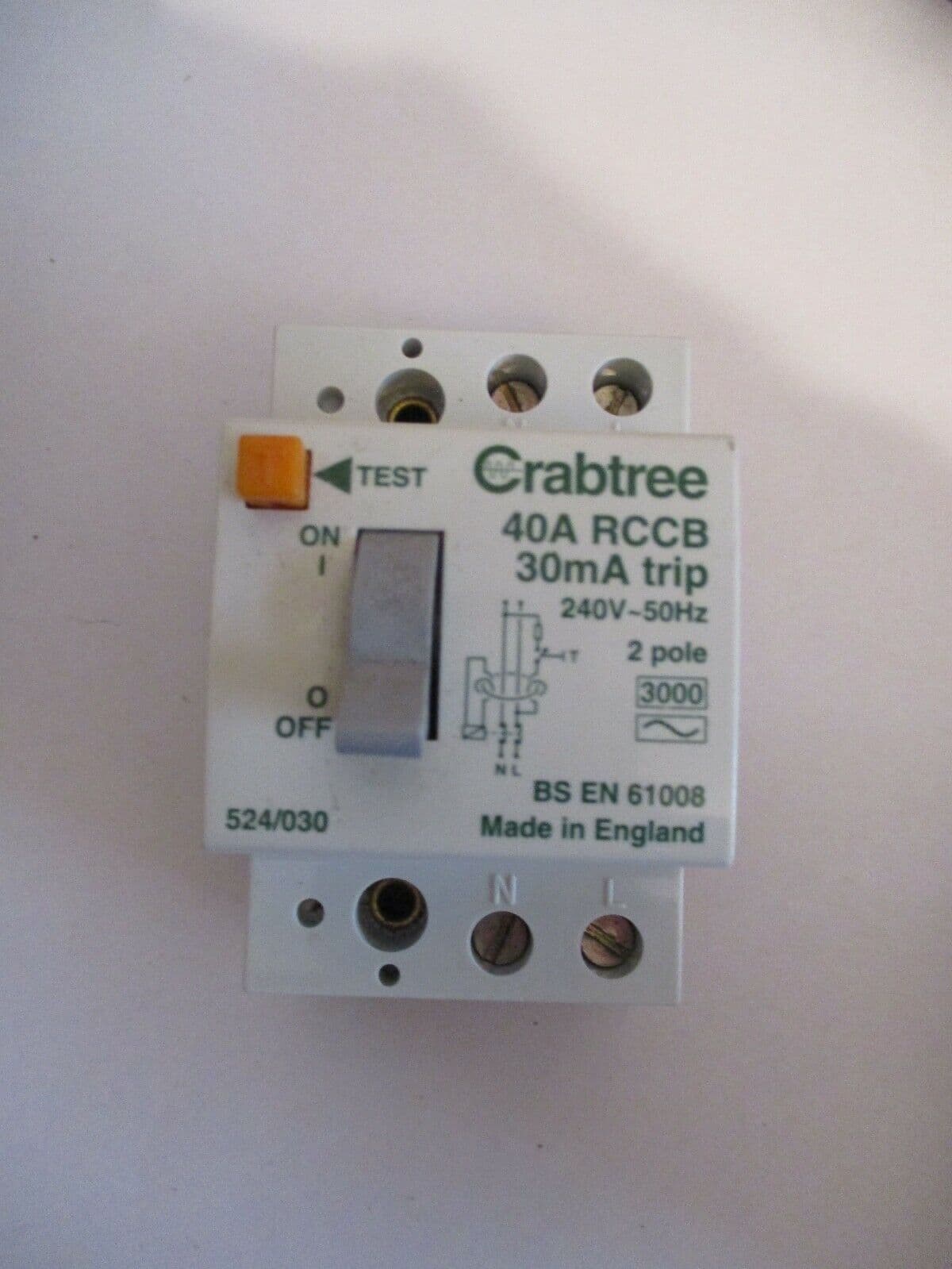 CRABTREE 40 AMP 30mA 524/030 BS61008 RCCB CIRCUIT BREAKER