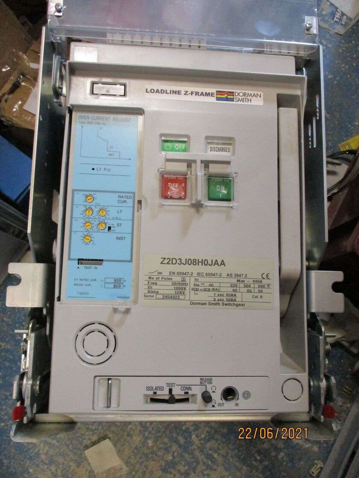 DORMAN SMITH LOADLINE Z FRAME 800 AMP AIR CIRCUIT BREAKER Z2D3J08H0JAA