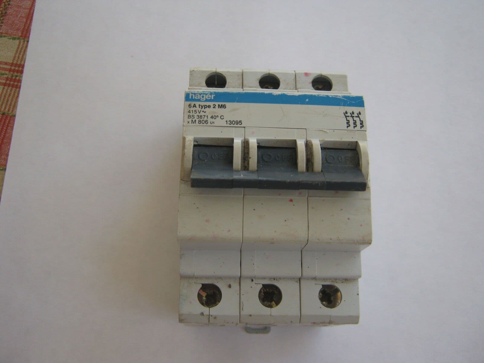 HAGER 6 AMP TYPE 2 M6 M806 13095 BS3871 TRIPLE POLE MCB CIRCUIT BREAKER