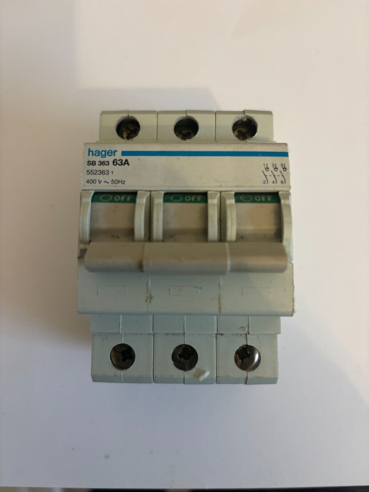 HAGER 63 AMP SB 363 552363 1 TRIPLE POLE MAIN SWITCH ISOLATOR