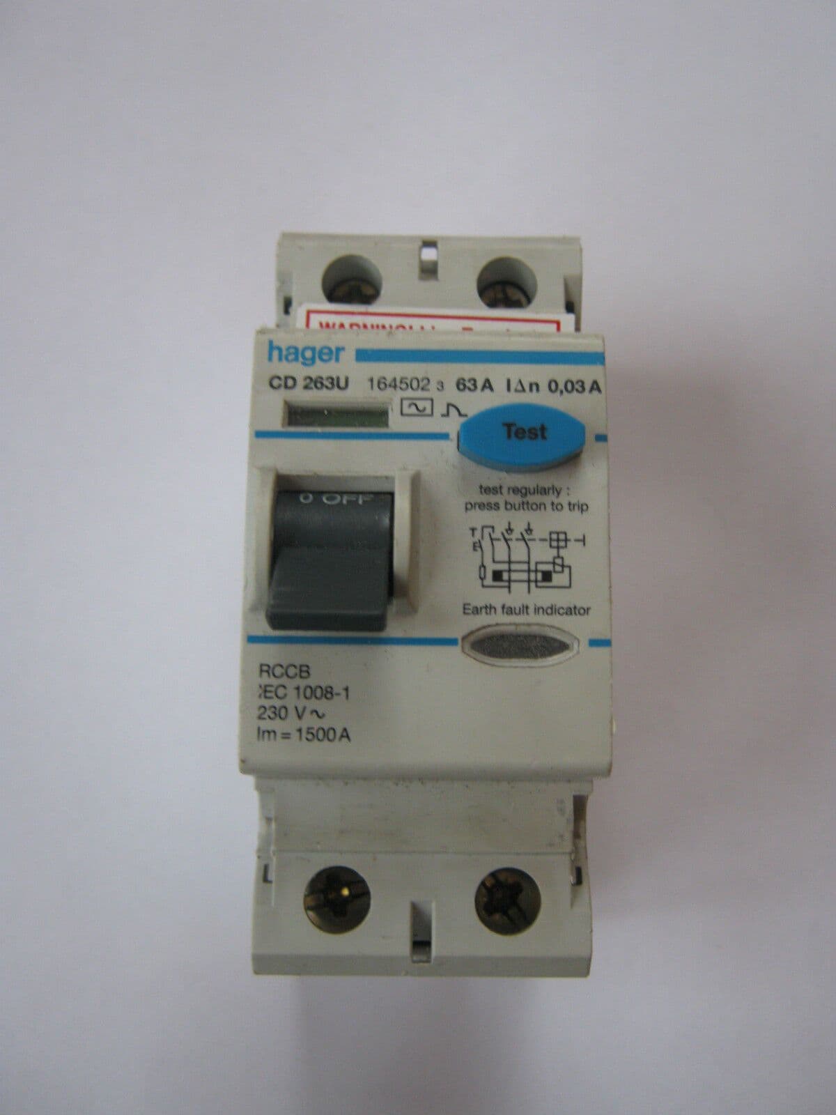HAGER CD 263U 63 AMP 30mA 164502 RCCB CIRCUIT BREAKER