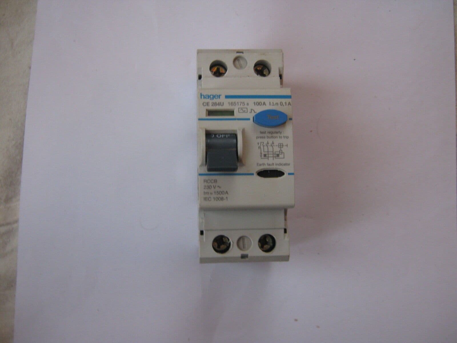 HAGER CD 264U 100 AMP 10mA 165175 RCCB CIRCUIT BREAKER