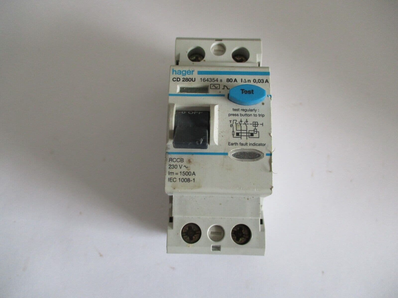 HAGER CD 280U 80 AMP 30mA 164354 RCCB CIRCUIT BREAKER