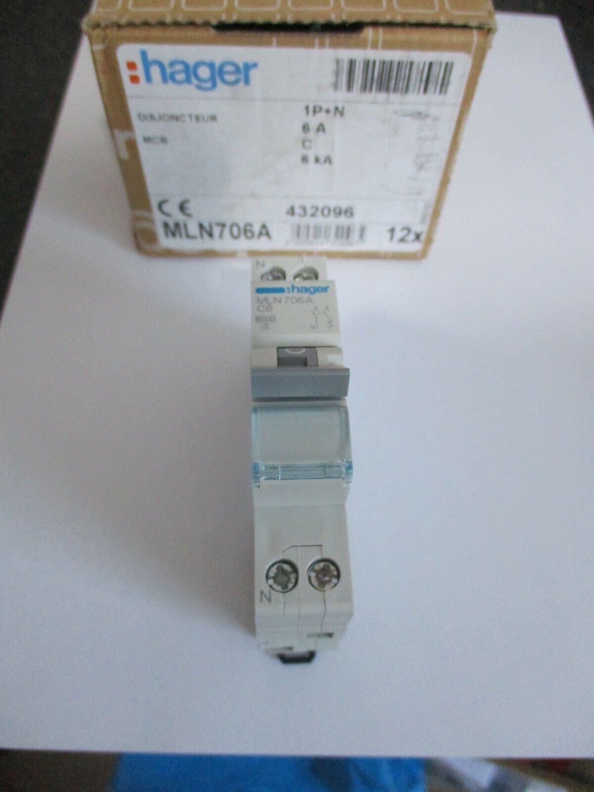 HAGER MLN 706A C6 6 AMP 6KA SINGLE POLE MCB WITH NEUTRAL CIRCUIT BREAKER