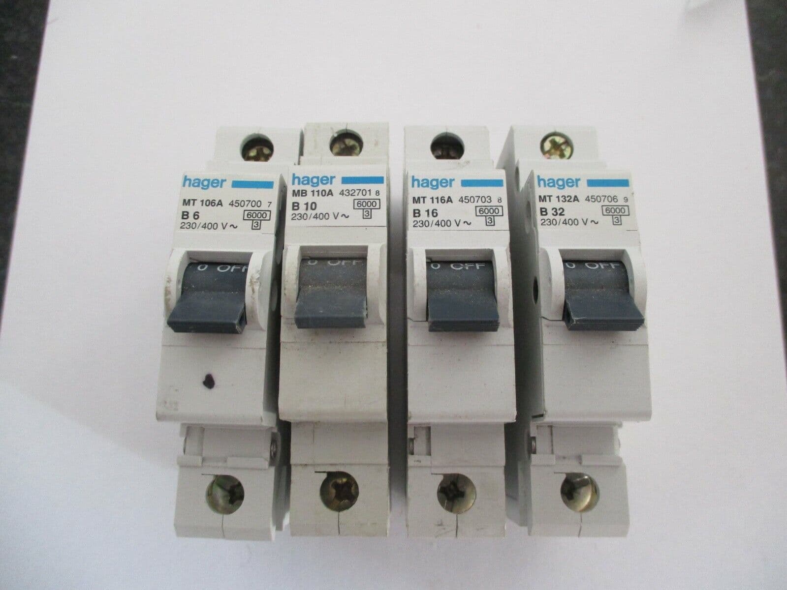 HAGER MTA RANGE B6 B10 B16 B20 B32 B40 6KA SINGLE POLE MCB CIRCUIT BREAKERS