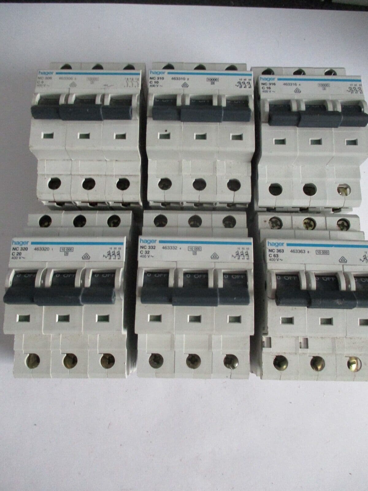 HAGER NC3 RANGE C6 C10 C16 C20 C32 C63 10 KA TRIPLE POLE MCB CIRCUIT ...