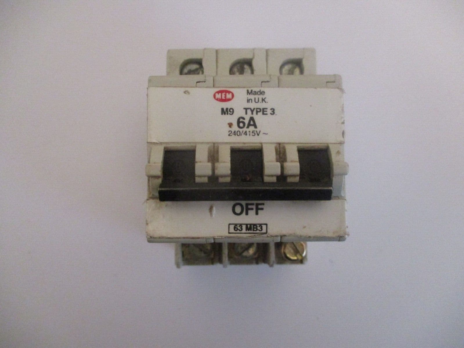 MEM EATON 63MB3 6 AMP M9 TYPE C TRIPLE POLE MCB CIRCUIT BREAKER