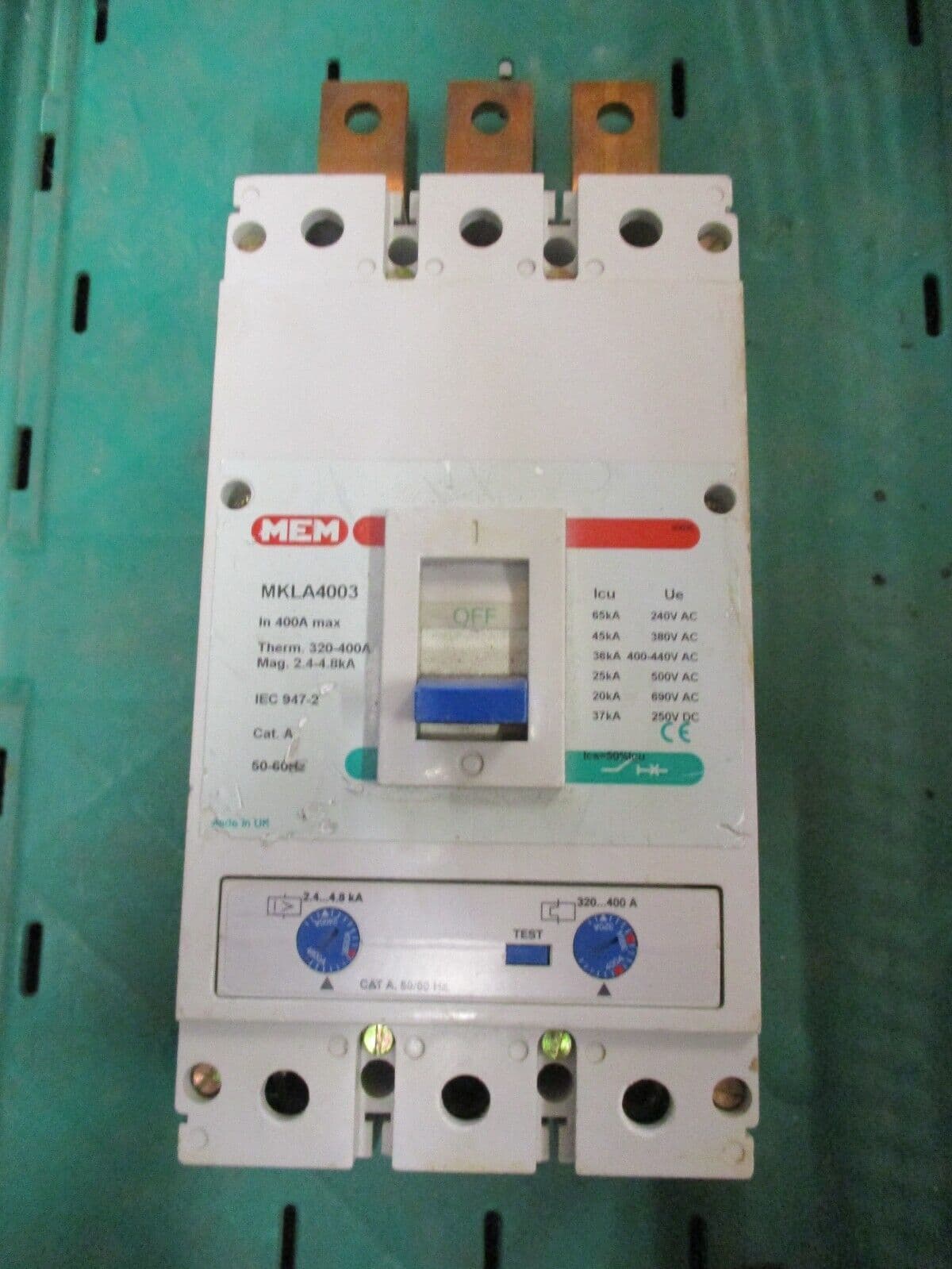 MEM EATON MKLA4003 400 AMP ADJUSTABLE TRIPLE POLE MCCB CIRCUIT BREAKER