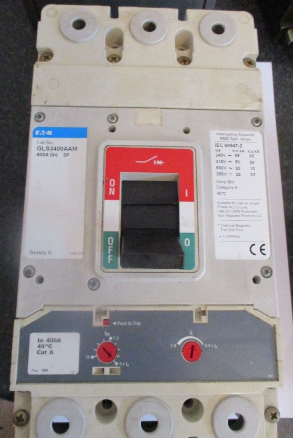 MEM MEMSHIELD 2 400 AMP GLS3400AAM TRIPLE POLE MCCB CIRCUIT BREAKER NOTES