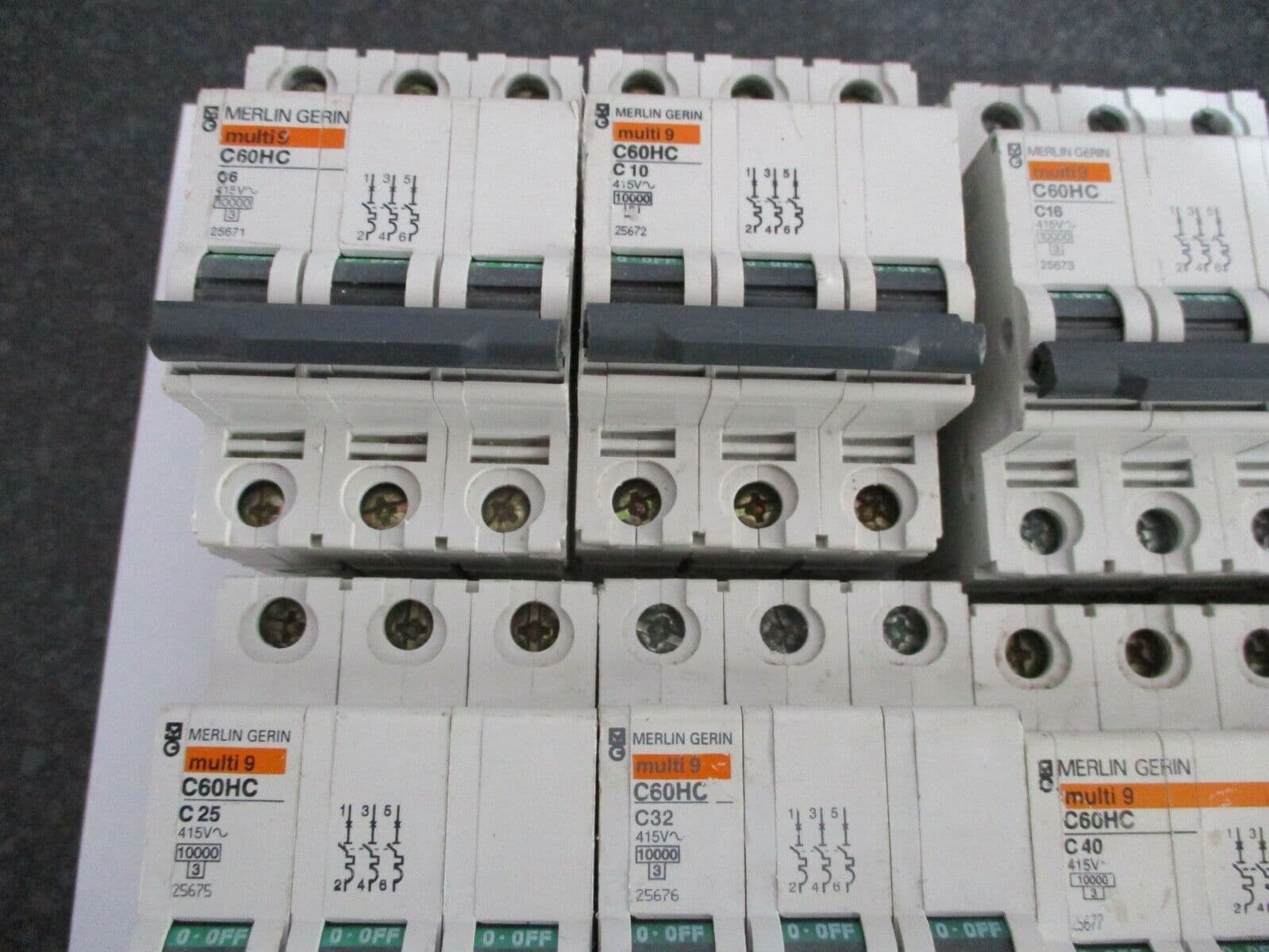 MERLIN GERIN MULTI 9 C60HC C6 C10 C16 C20 C32 C40 C50 C63 10KA TRIPLE POLE MCBS