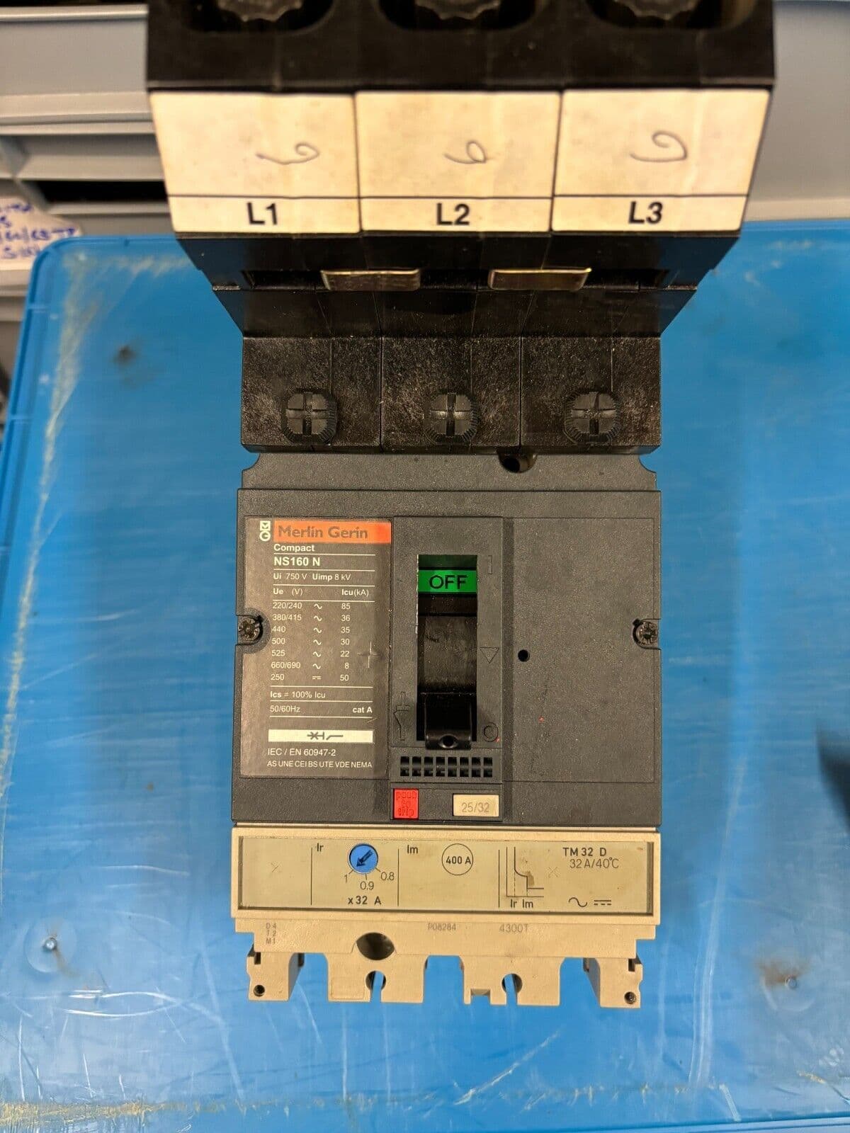 MERLIN GERIN NS160N TM32D MGP0323 32 AMP TRIPLE POLE ADJUSTABLE MCCB