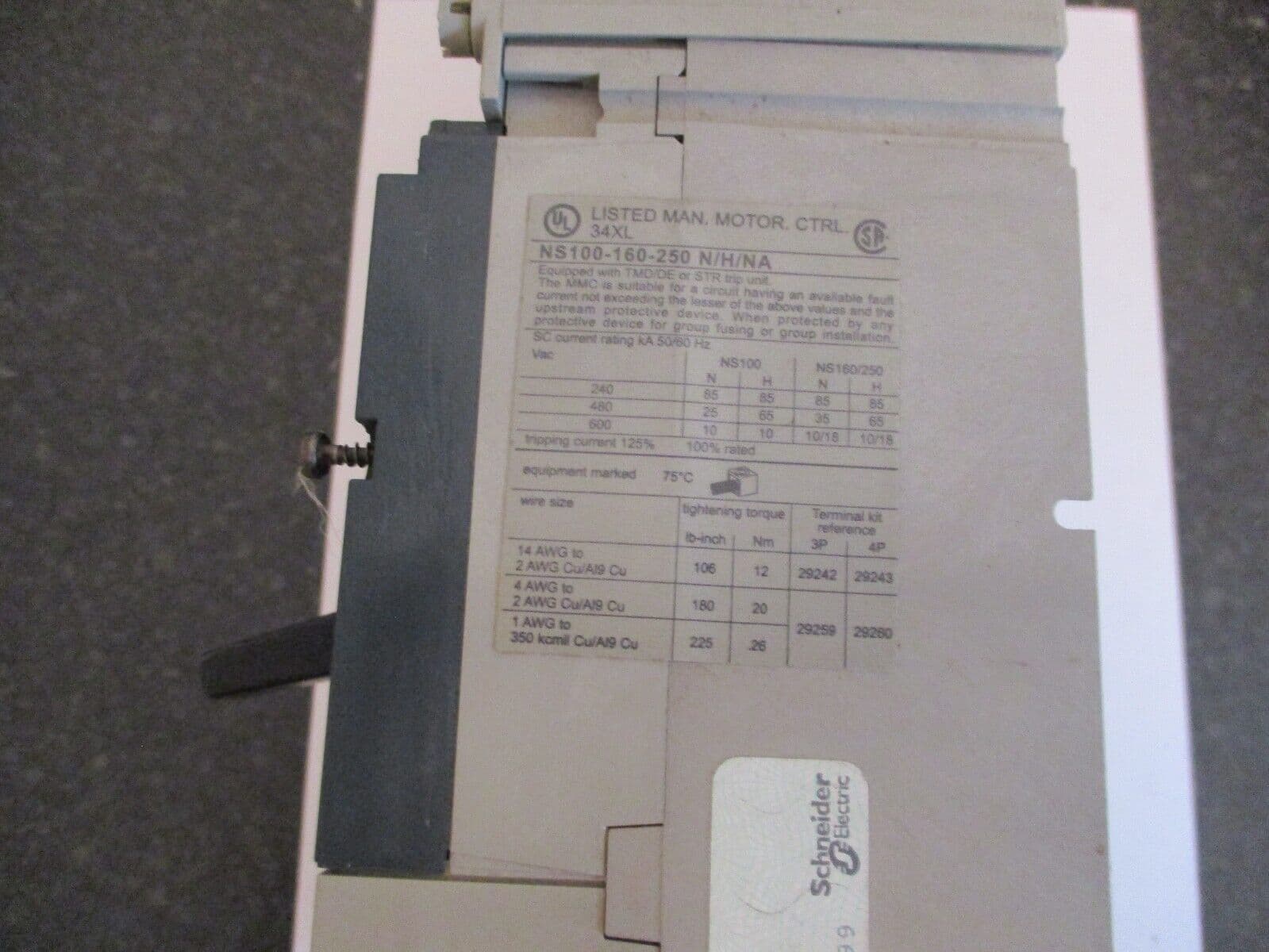 MERLIN GERIN NS250H TM 250 D 250 AMP ADJUSTABLE MCCB INC NEUTRAL ...