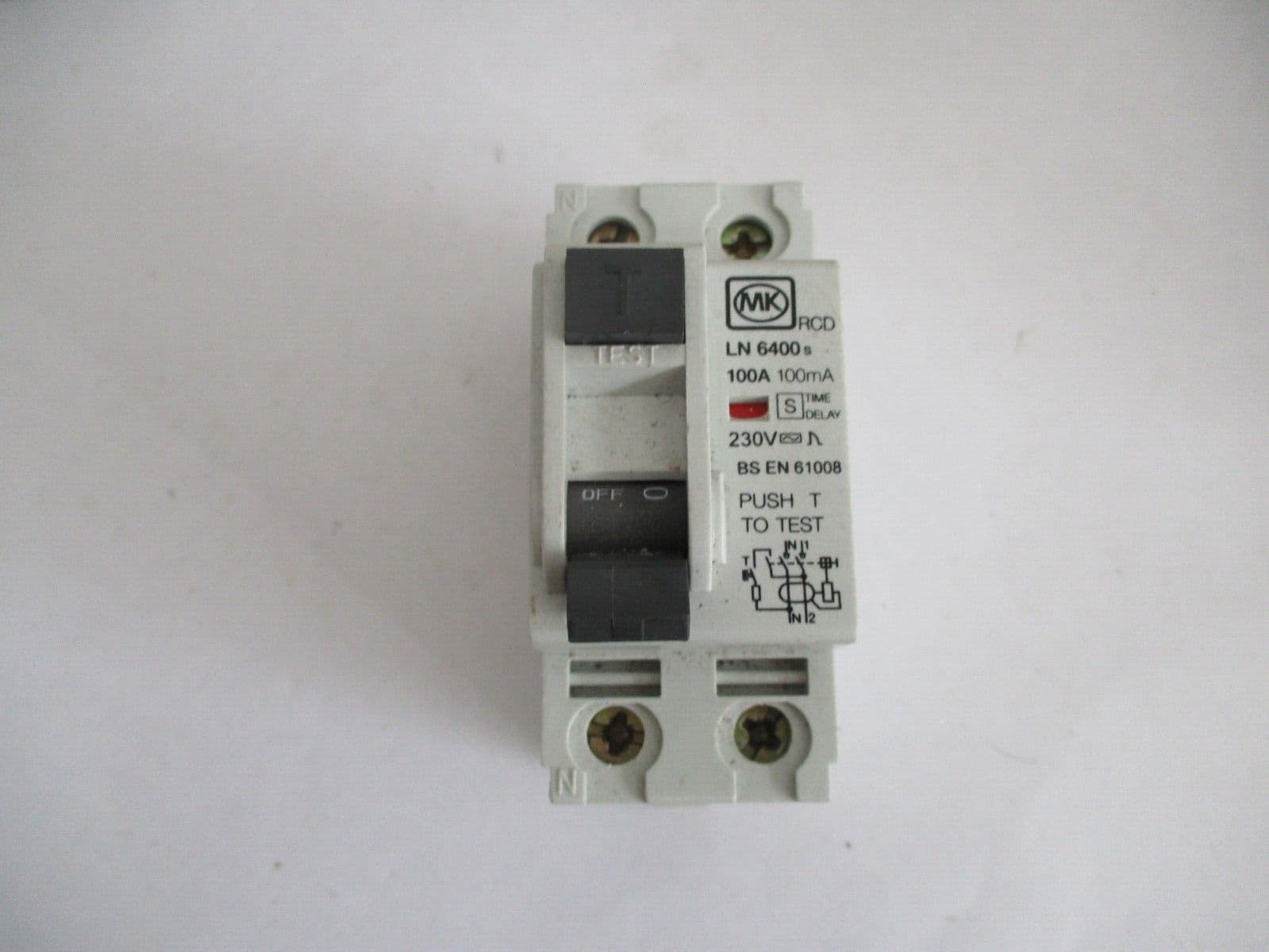 MK ELECTRIC 100 AMP 100mA LN 6400s DOUBLE POLE RCD CIRCUIT BREAKER BS61008