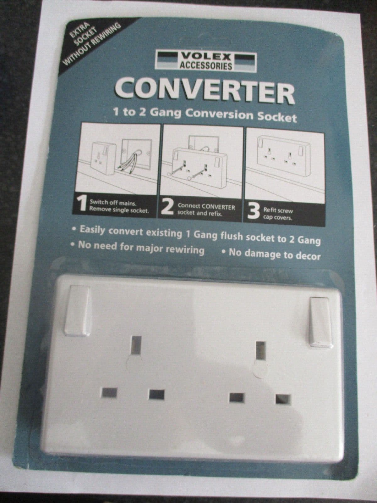 NEW BOXED VOLEX 1 TO 2 GANG CONVERSION SOCKET