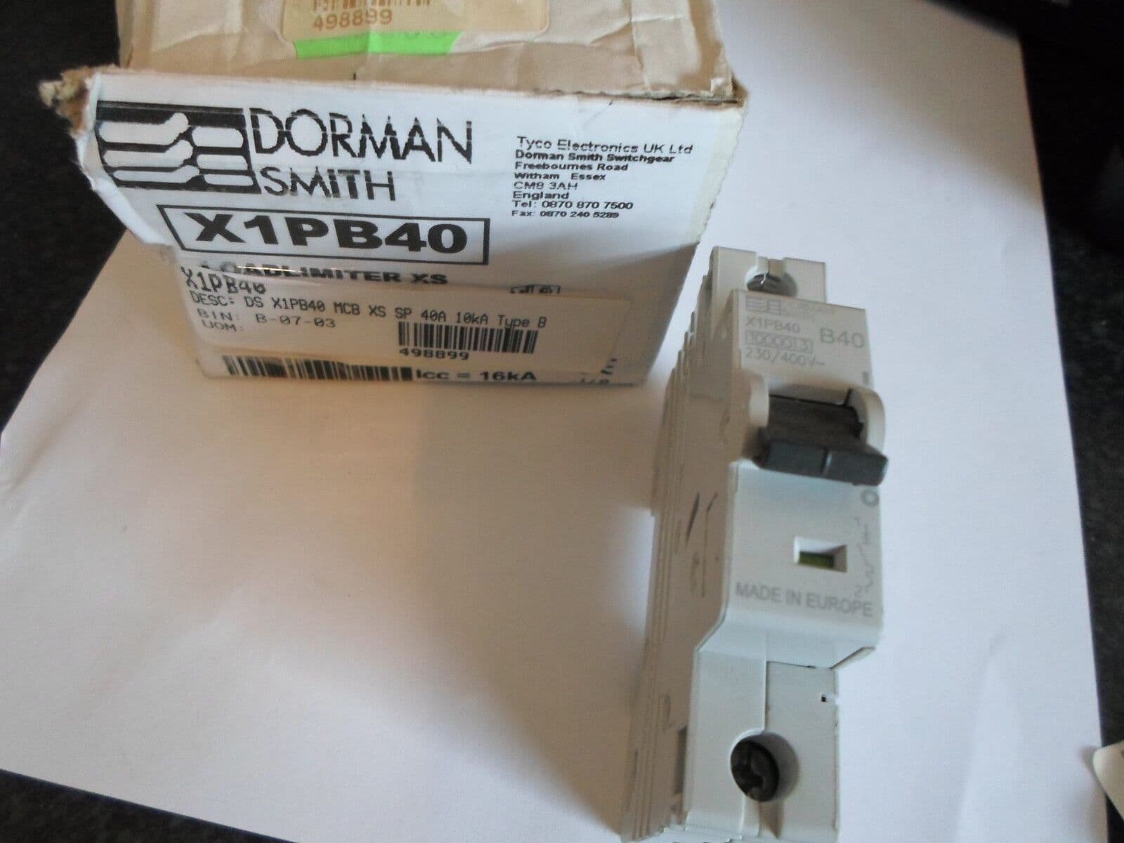 NEW DORMAN SMITH B40 40 AMP 10KA X1PB40 SINGLE POLE MCB CIRCUIT BREAKER