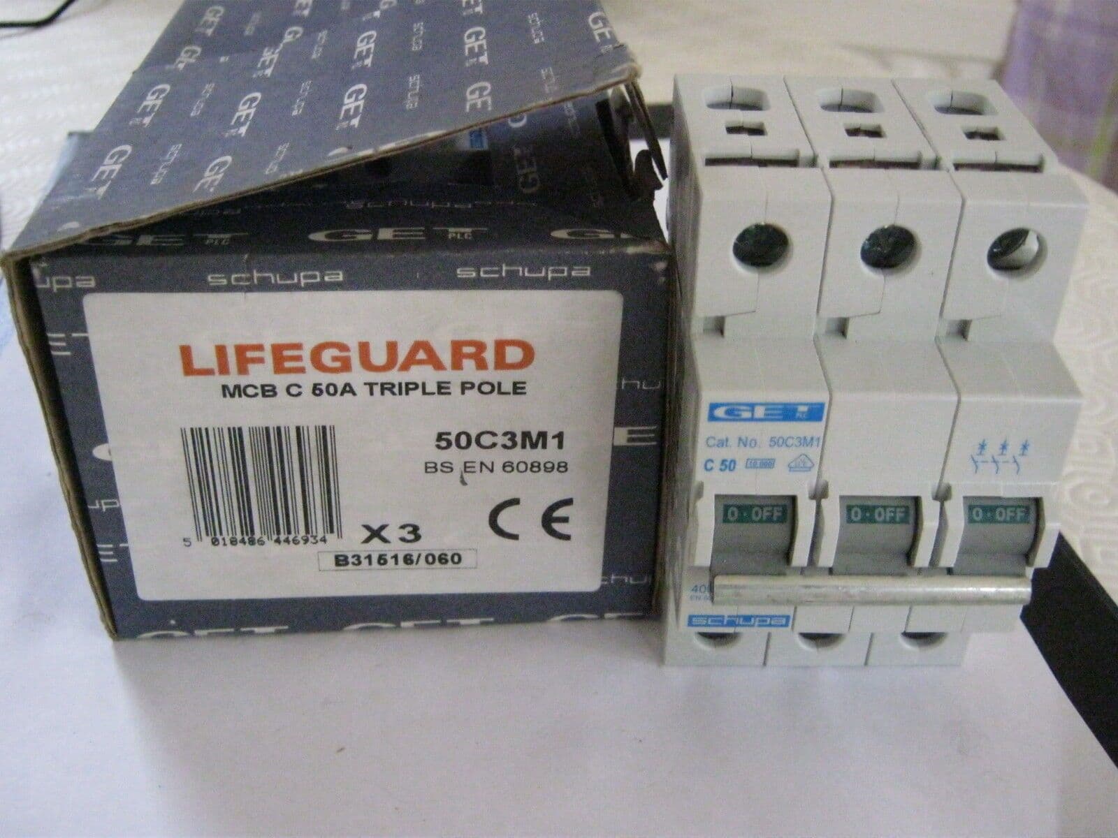NEW GET SCHUPA C50 50 AMP TRIPLE POLE MCB CIRCUIT BREAKER 50C3M1