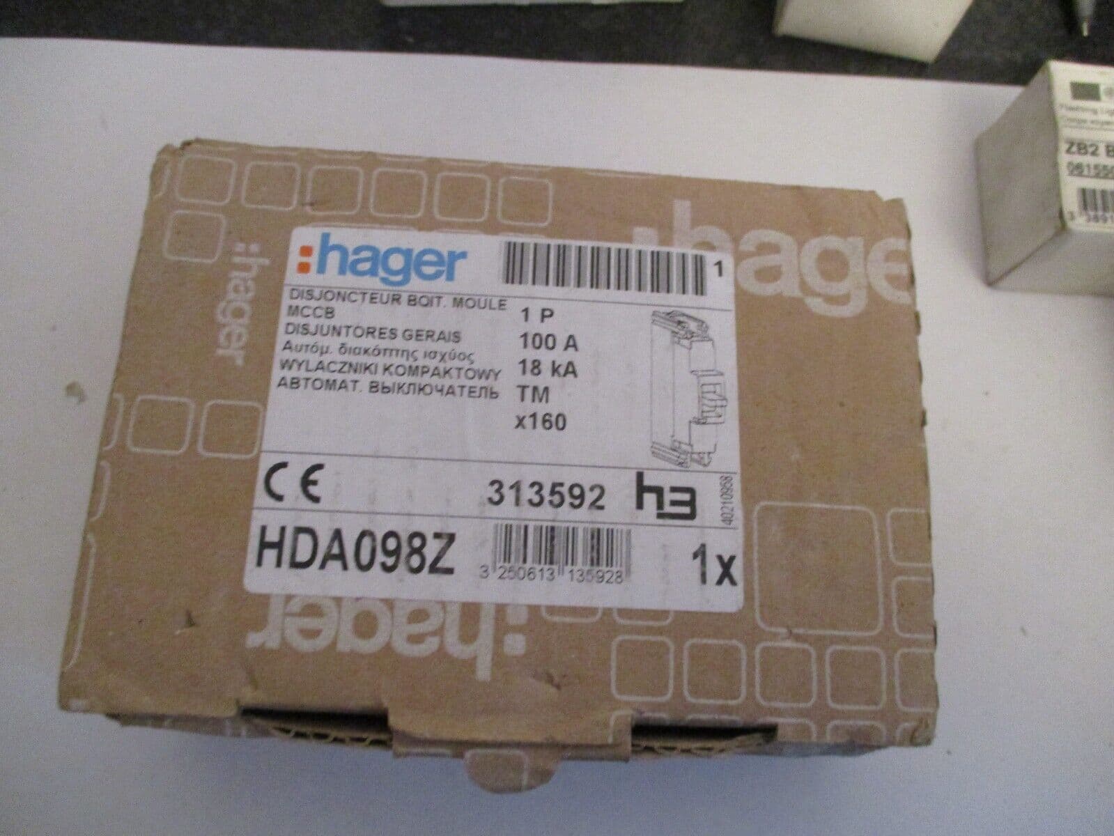 NEW HAGER H3 X160 100 AMP 313592 HDA098Z SINGLE POLE MCCB CIRCUIT BREAKER