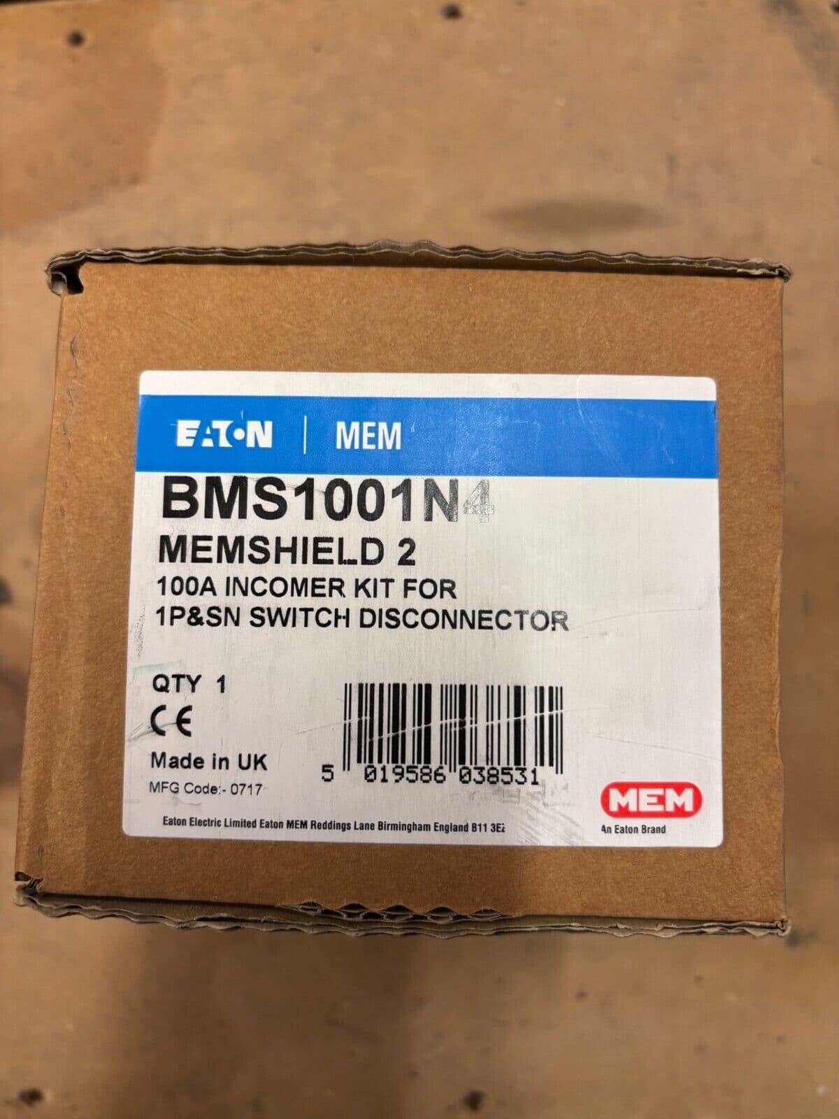 NEW MEM EATON BMS1001N4 100 AMP INCOMER KIT FOR 1P&SN SWITCH DISCONNECTOR