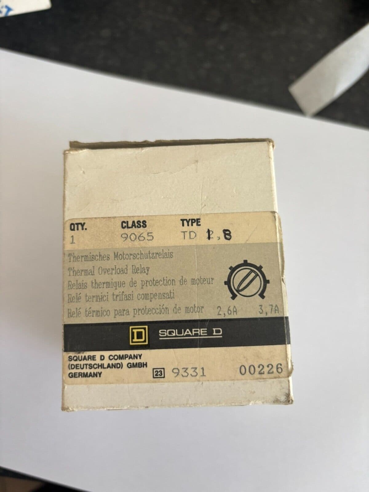 NEW SQUARE D CLASS 9065 TYPE TD18 18 TO 26 OVERLOAD RELAY