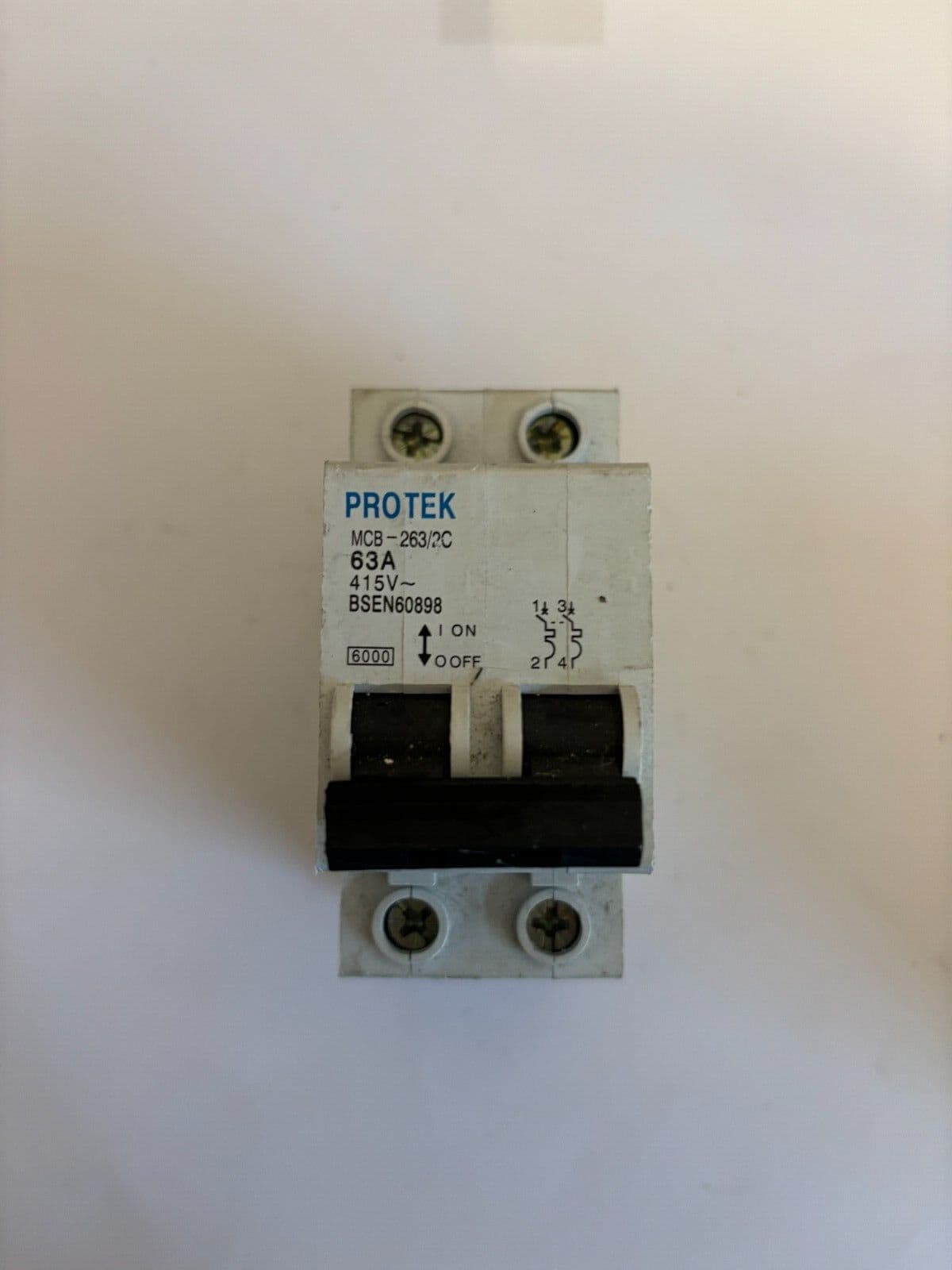PROTEK 63 AMP C63 263/2C 6KA DOUBLE POLE MCB CIRCUIT BREAKER