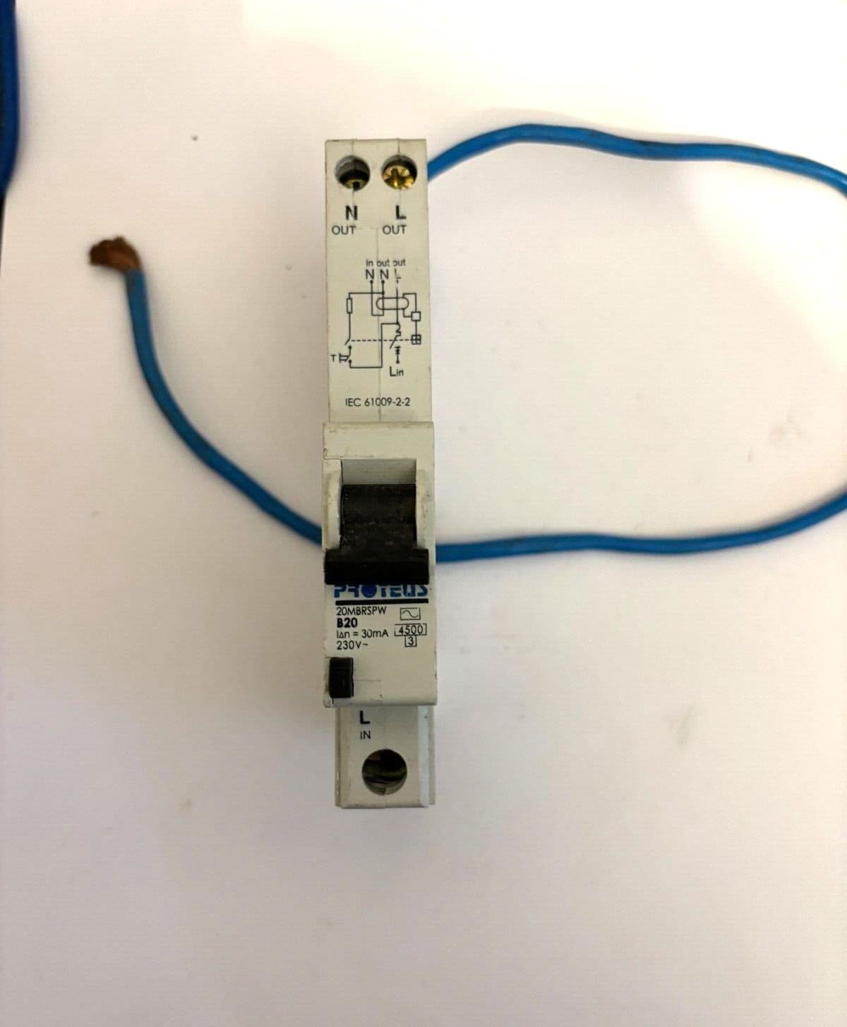 PROTEUS B20 20 AMP 30mA 20MBRSPW SINGLE POLE RCBO CIRCUIT BREAKER