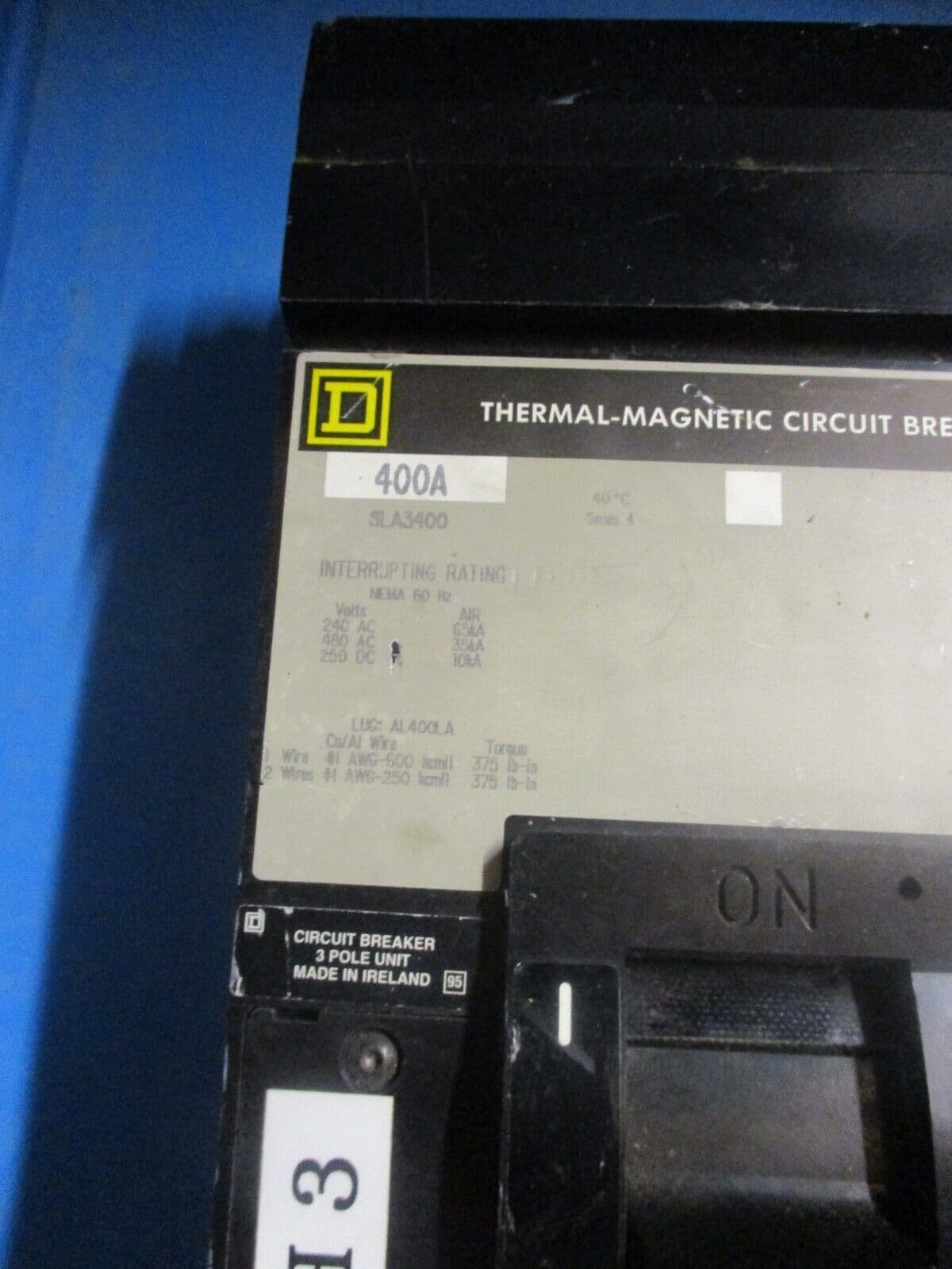 SQUARE D 400 AMP SLA3400 SERIES 4 ADJUSTABLE 3 PHASE MCCB CIRCUIT BREAKER