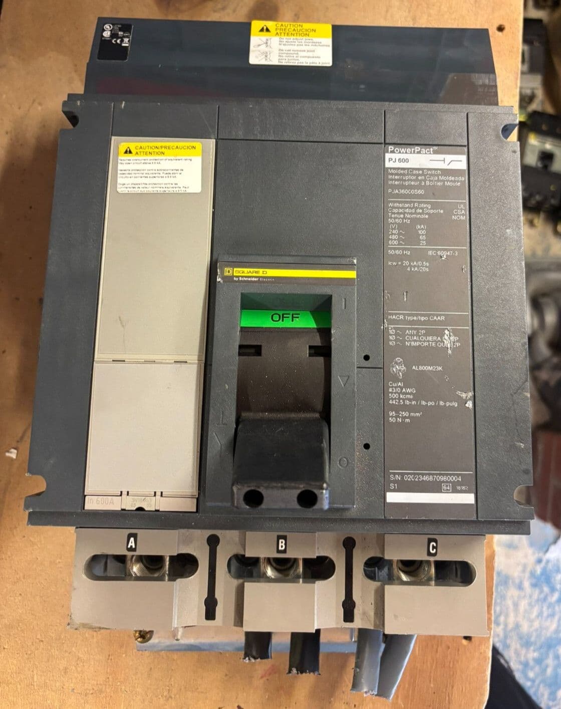 SQUARE D POWERPACT PJ 600 600 AMP3 PHASE MCCB CIRCUIT BREAKER