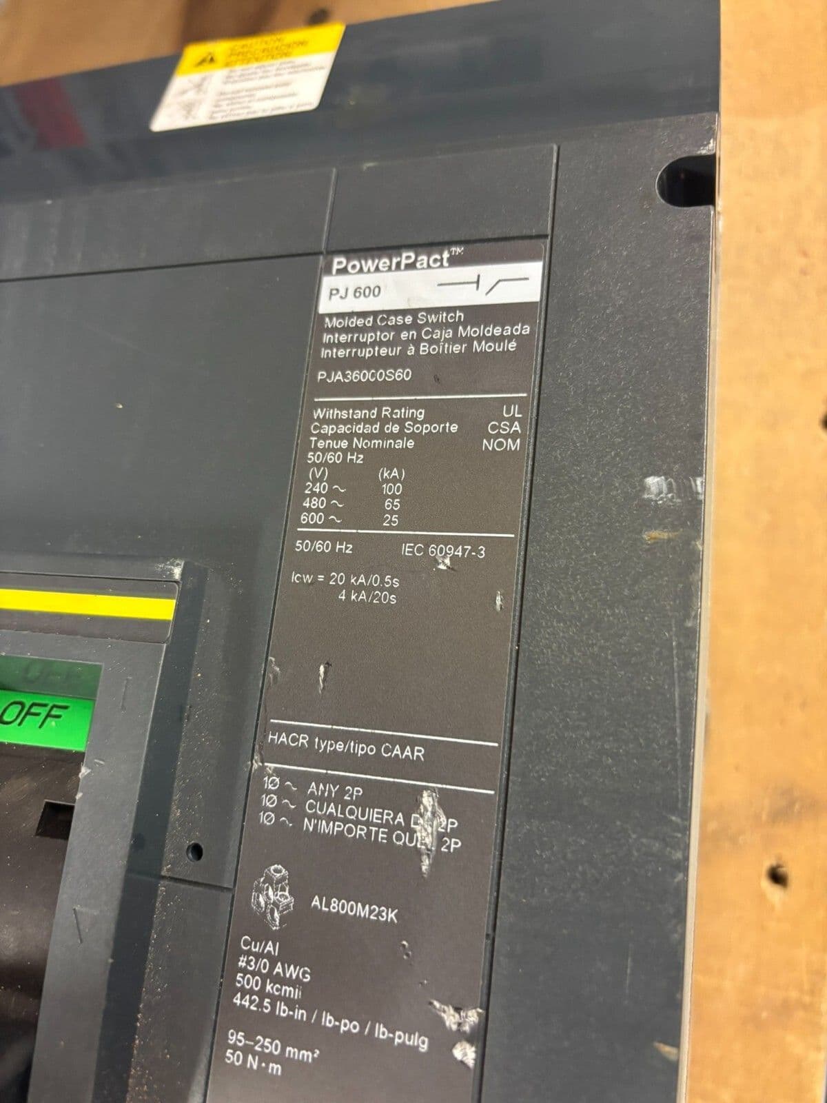 SQUARE D POWERPACT PJ 600 600 AMP3 PHASE MCCB CIRCUIT BREAKER