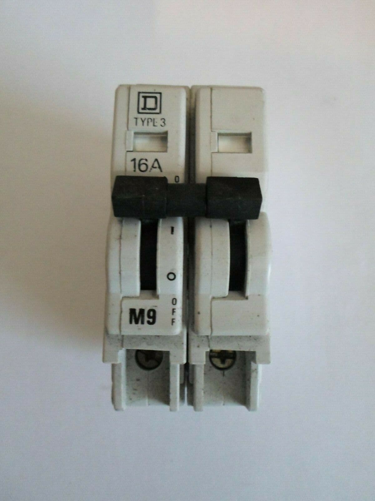 SQUARE D QOE 16 AMP TYPE 3 M9 DOUBLE POLE MCB CIRCUIT BREAKER