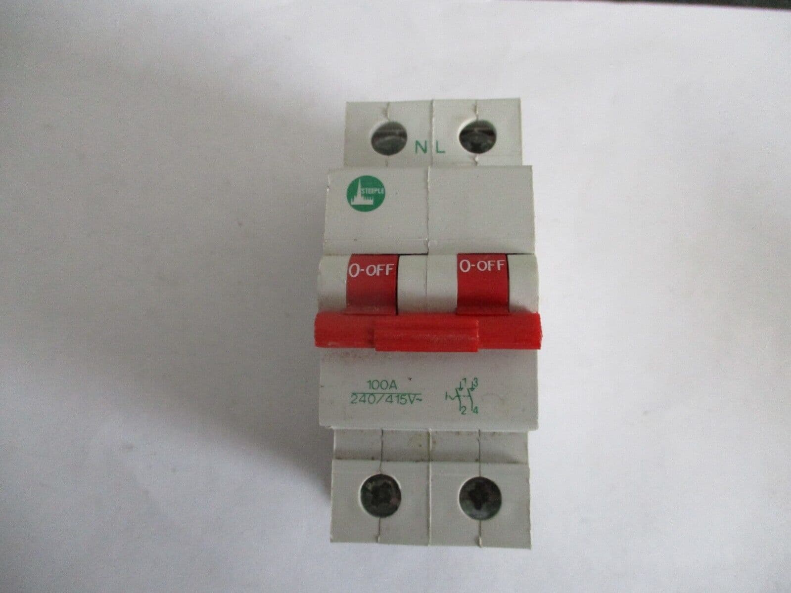 STEEPLE 100 AMP DOUBLE POLE RED SWITCH MAIN SWITCH ISOLATOR