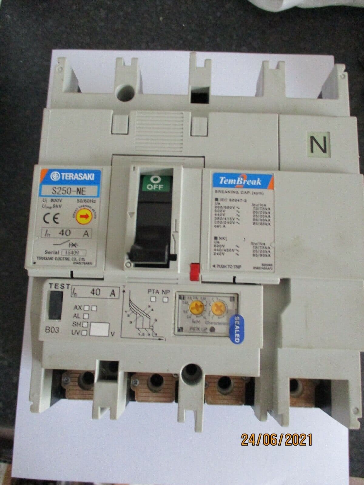 TERASAKI TEMBREAK S250-NE 40 AMP 4 POLE MCCB CIRCUIT BREAKER