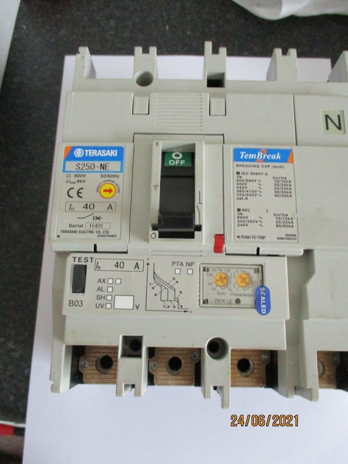 TERASAKI TEMBREAK S250-NE 40 AMP 4 POLE MCCB CIRCUIT BREAKER