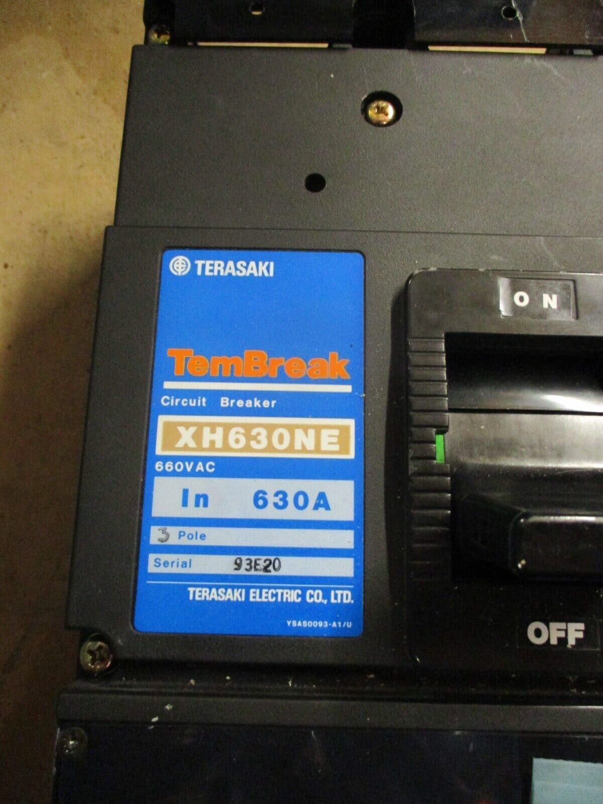 TERASAKI TEMBREAK XH630NE 630 AMP 3 POLE MCCB CIRCUIT BREAKER