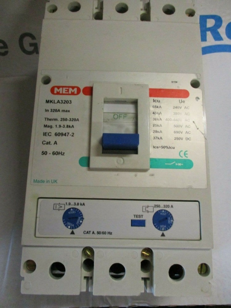 MEM EATON 320 AMP MKLA3203 ADJUSTABLE TRIPLE POLE MCCB CIRCUIT BREAKER