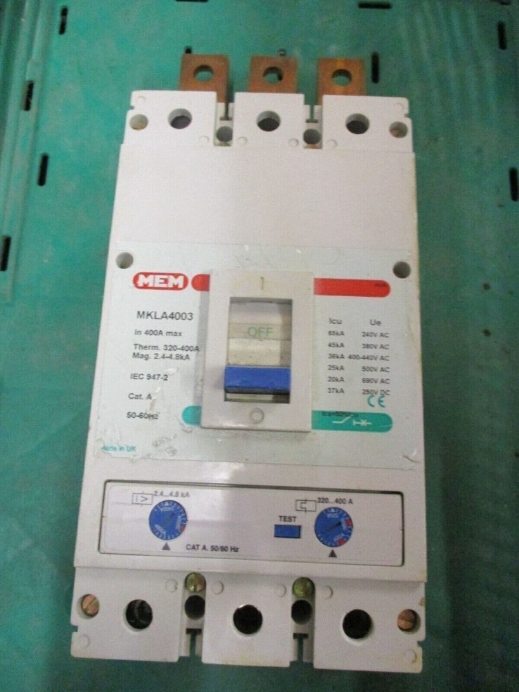 MEM EATON MKLA4003 400 AMP ADJUSTABLE TRIPLE POLE MCCB CIRCUIT BREAKER