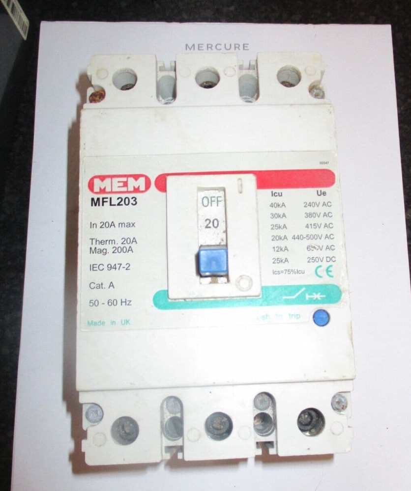 MEM MEMSHIELD 2 MFL203 20 AMP TRIPLE POLE MCCB CIRCUIT BREAKER