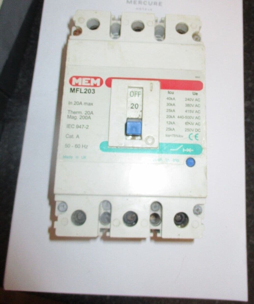 MEM MEMSHIELD 2 MFL203 20 AMP TRIPLE POLE MCCB CIRCUIT BREAKER