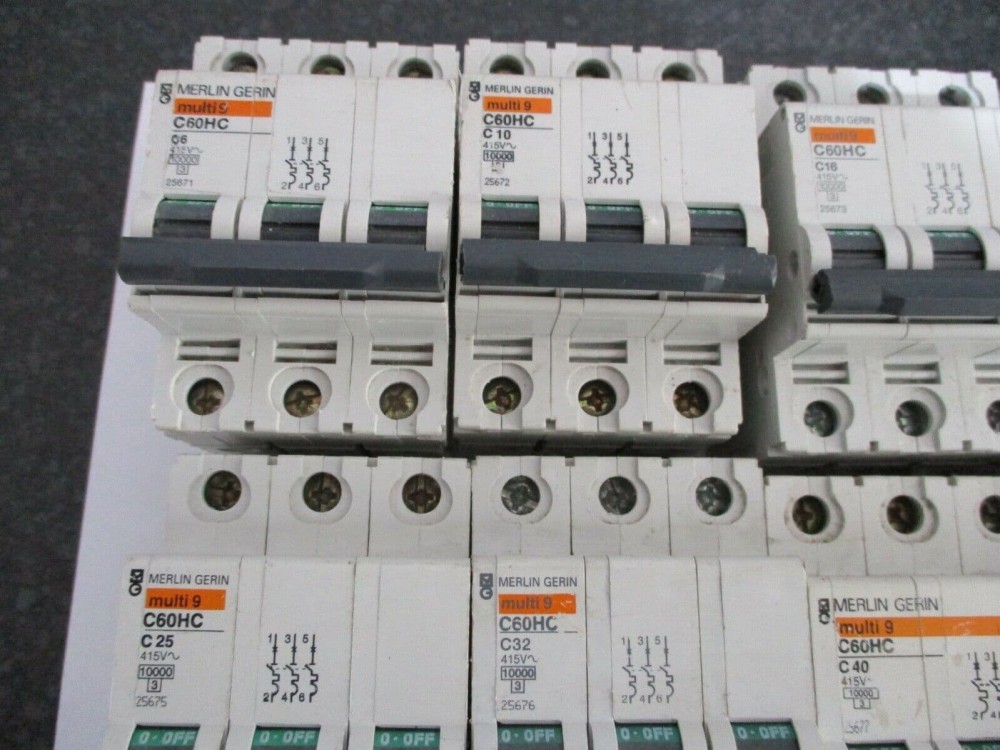 MERLIN GERIN MULTI 9 C60HC C6 C10 C16 C20 C32 C40 C50 C63 10KA TRIPLE POLE MCBS