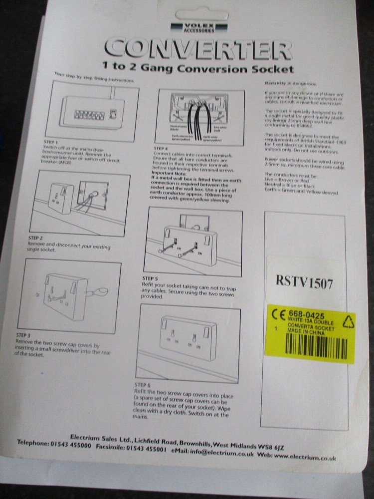 NEW BOXED VOLEX 1 TO 2 GANG CONVERSION SOCKET
