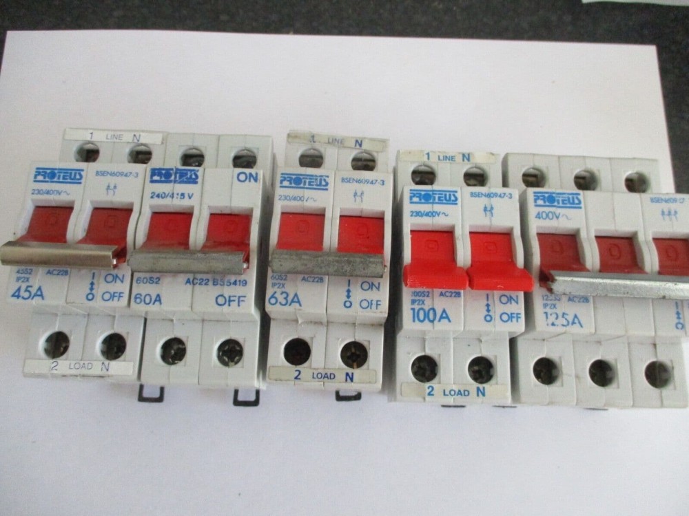 PROTEUS 45 60 63 80 100 AMP DOUBLE/TRIPLE POLE MAIN SWITCH ISOLATORS