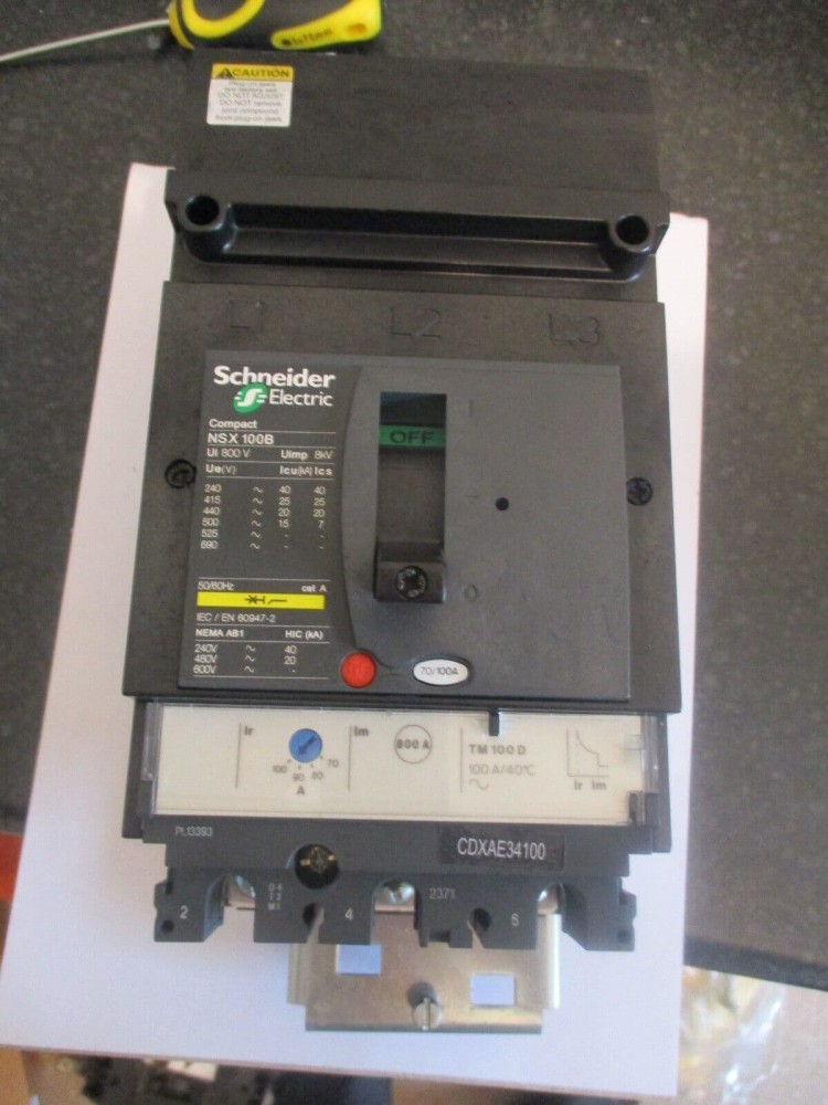 SCHNEIDER NSX100B CDXAE34100 100 AMP TM 100D ADJUSTABLE MCCB CIRCUIT ...